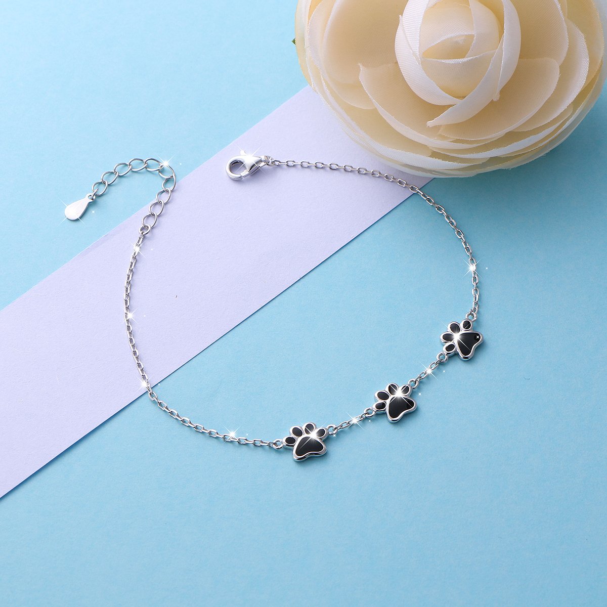 Ladytree S925 Sterling Silver Puppy Dog Cat Pet Paw Print Bracelets1