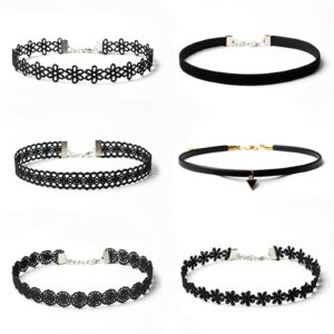 mollensiuer 6 pieces black choker necklace set vintage lace tattoo choker for women