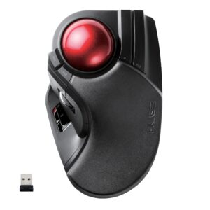 elecom huge trackball, 2.4ghz wireless usb, index finger control, customizable 8-button, large soft palm rest, 52mm ball, windows pc mac (m-ht1drbk)