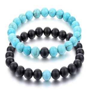 qianziqianse black matte agate & turquoise his and hers bracelets 8mm sandstone couple bracelet distance bracelets xiaoli (turquoise black 2pcs/set)