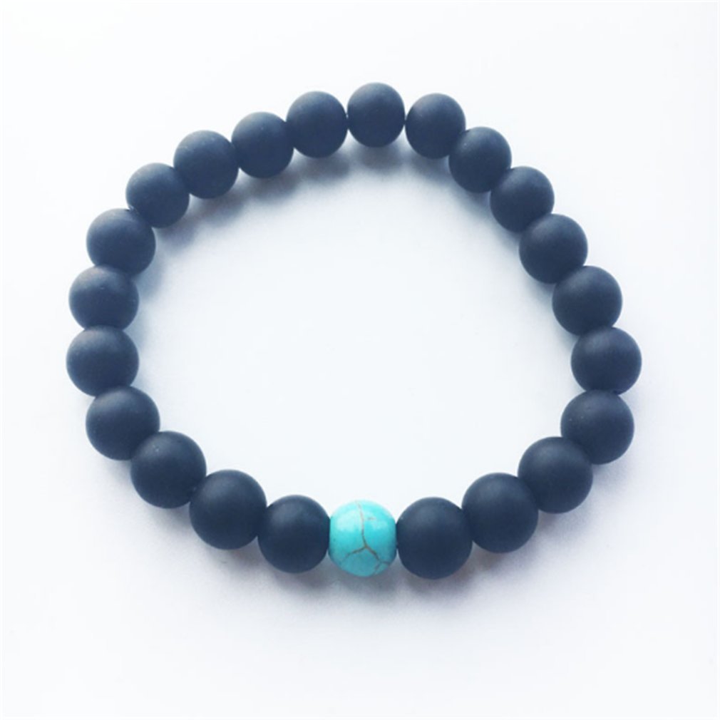 qianziqianse Black Matte Agate & Turquoise His and Hers Bracelets 8mm Sandstone Couple Bracelet Distance Bracelets XIAOLI (Turquoise Black 2pcs/Set)