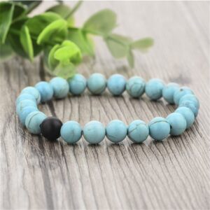 qianziqianse Black Matte Agate & Turquoise His and Hers Bracelets 8mm Sandstone Couple Bracelet Distance Bracelets XIAOLI (Turquoise Black 2pcs/Set)