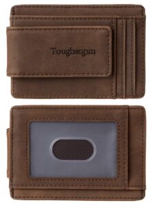 toughergun genuine leather magnetic front pocket money clip wallet rfid blocking(coffee)