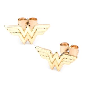 dc comics women's wonder woman gold plated stud earrings, one size