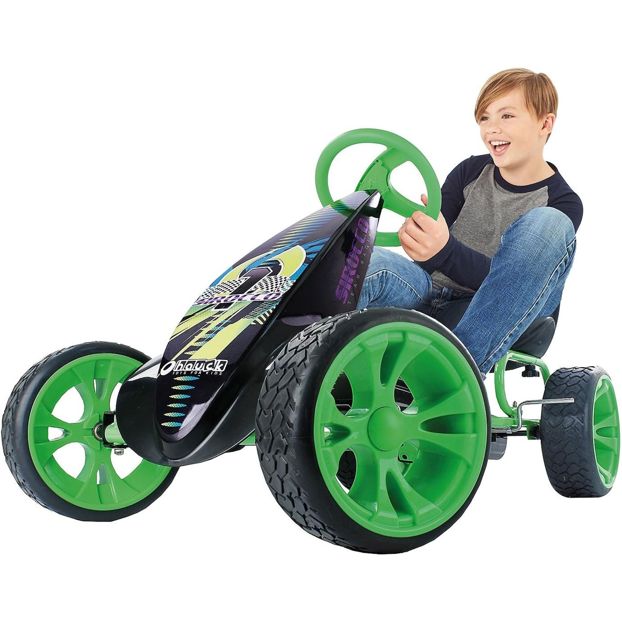 hauck Sirocco Racing Go Kart with Low Profile Rubber Tires, 8 Spoke Rim, and Clutch Free Ride for Toys, Games, and Kids' Pedal Vehicles