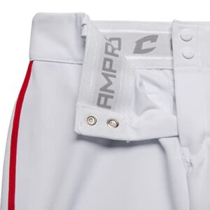 CHAMPRO womens Low-rise Youth Softball With Tournament Traditional Low Rise Pant w Braid, White, Scarlet Pipe, Small US