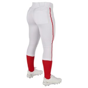 CHAMPRO womens Low-rise Youth Softball With Tournament Traditional Low Rise Pant w Braid, White, Scarlet Pipe, Small US