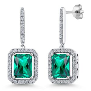 gem stone king 925 sterling silver gemstone birthstone earrings | emerald cut 9x7mm | drop dangle earrings for women