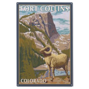 lantern press 10x15 inch wood sign, ready to hang wall decor, fort collins, colorado, big horn sheep