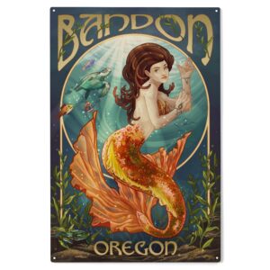 lantern press 10x15 inch wood sign, ready to hang wall decor, bandon, oregon, mermaid