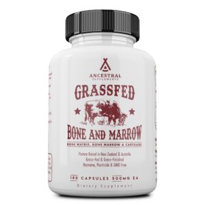 ancestral supplements grass fed beef bone and marrow supplement, 3000mg, skin, oral health, and joint support supplement, promotes whole-body wellness, non gmo whole bone extract, 180 capsules