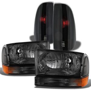 akkon - for ford f250/350/450/550 superduty smoked headlights w/signal lamps + black smoke tail lights combo