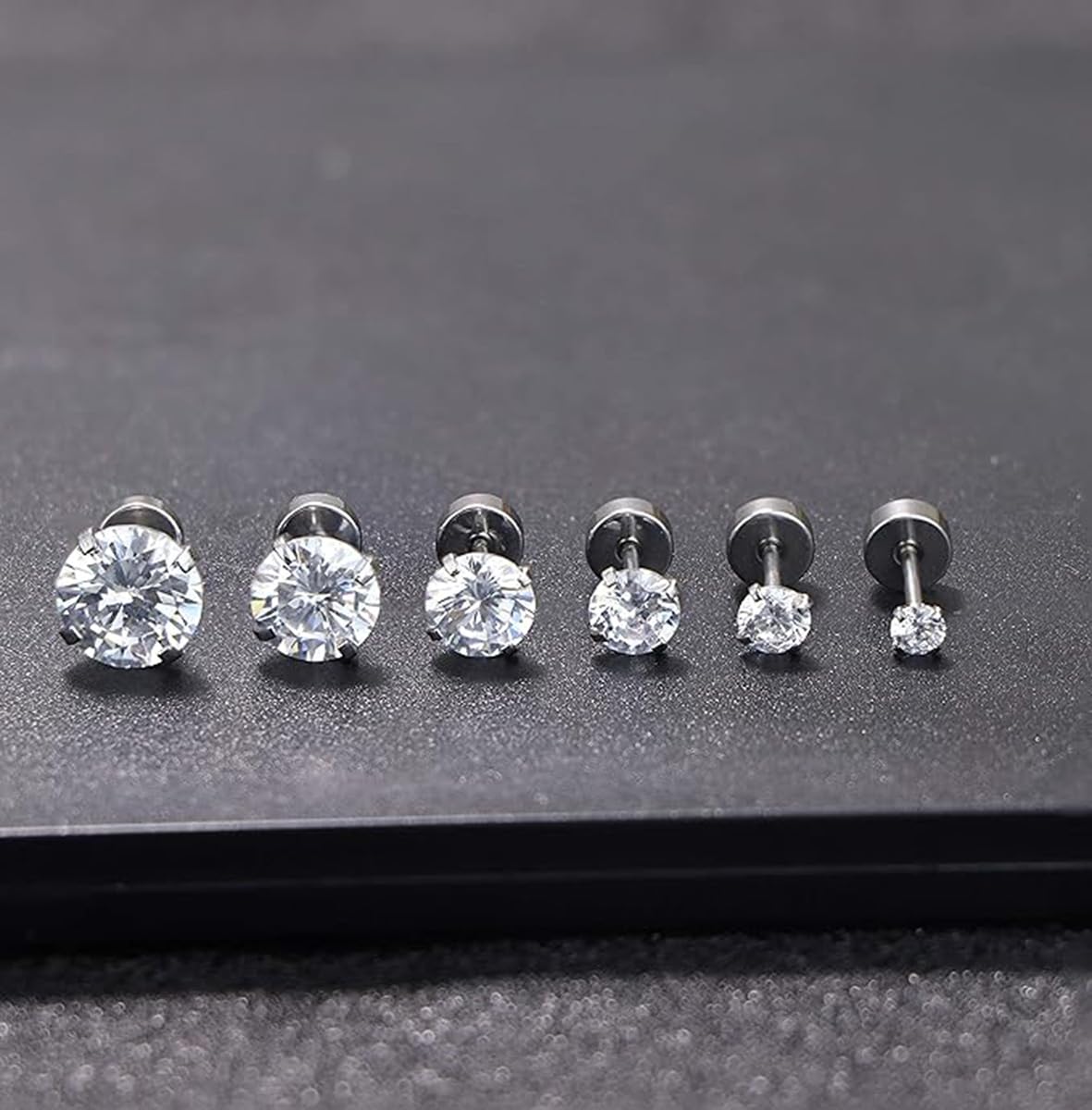 ORAZIO 6-8 Pairs 18G Stainless Steel Ear Stud Piercing Barbell Studs Earrings Round Cubic Zirconia Inlaid Cartilage Earring