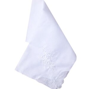 BonjourMrsMr Ladies Womes White Embroidery Cotton Handkerchiefs Wedding Hankies Scalloped 3PCS