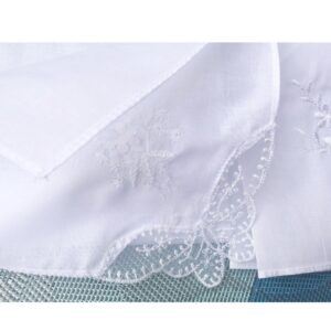 BonjourMrsMr Ladies Womes White Embroidery Cotton Handkerchiefs Wedding Hankies Scalloped 3PCS