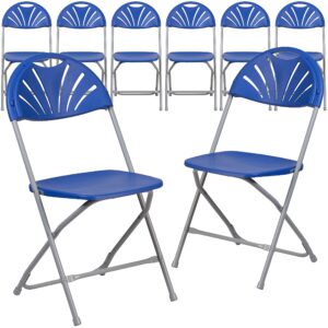 flash furniture 8 pack hercules series 650 lb. capacity blue plastic fan back folding chair