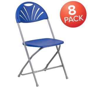 Flash Furniture 8 Pack HERCULES Series 650 lb. Capacity Blue Plastic Fan Back Folding Chair