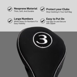 Black Golf Zipper Head Cover #3 Fairway Wood Metal Headcover Neoprene Traditional Plain Protective Cover Fits All Fairway Golf Clubs for Golfing Buddies