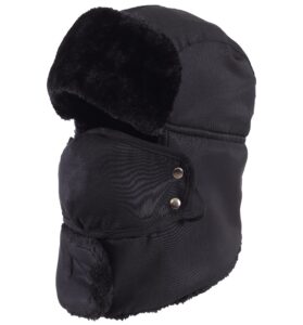 tough headwear winter trapper hat with mask - russian ushanka trooper aviator hats for men & women -snow eskimo hat with ear flaps for cold - full black