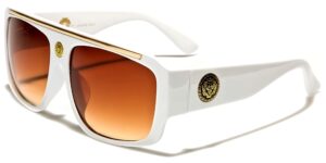 white & gold kleo flat top hip hop rapper retro aviator sunglasses w/ brown lenses