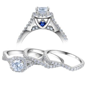 newshe engagement wedding ring set for women 925 sterling silver 3pcs round white aaa cz size 7