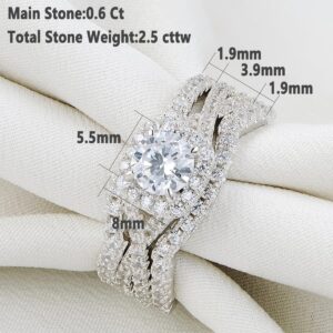 Newshe Engagement Wedding Ring Set for Women 925 Sterling Silver 3pcs Round White AAA Cz Size 7