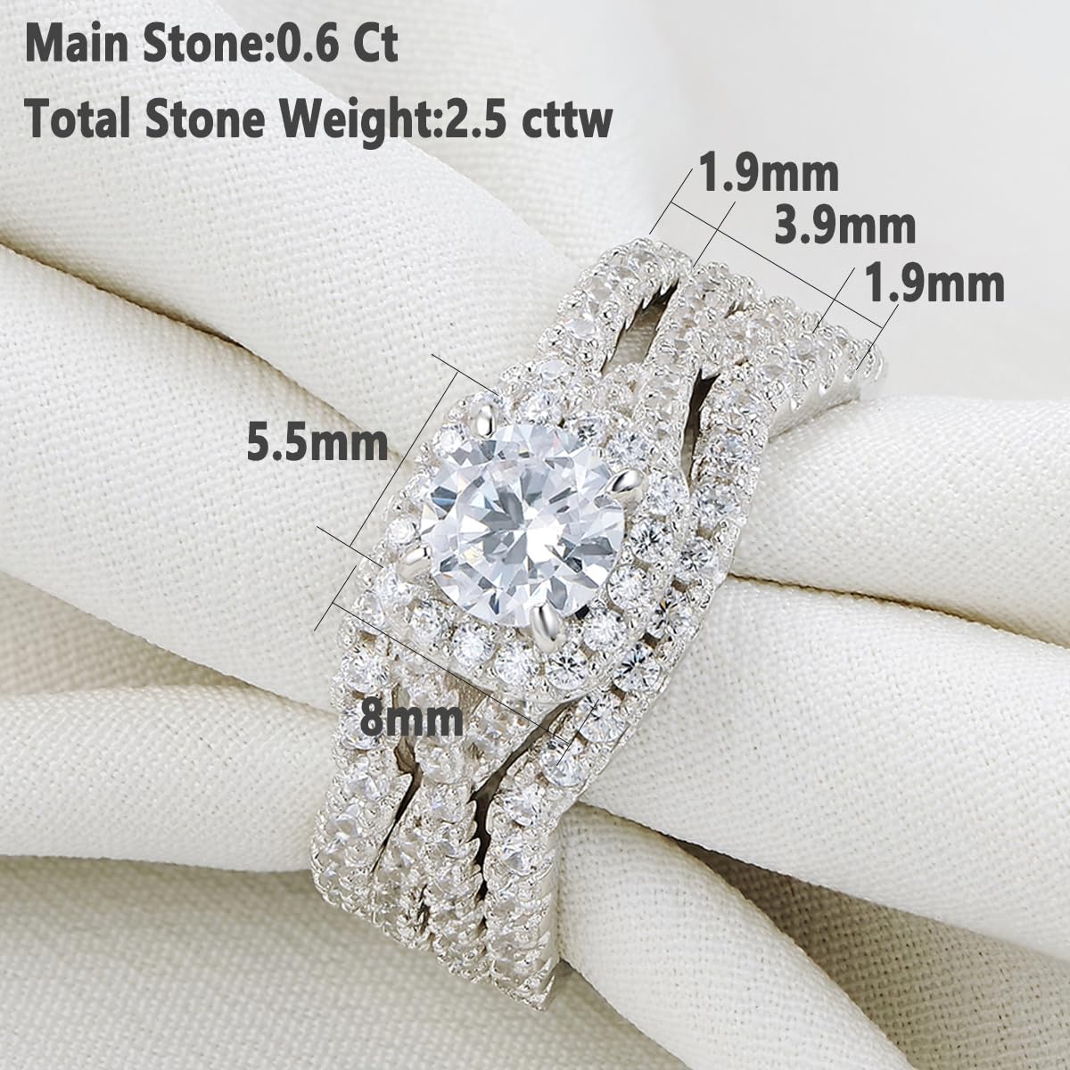 Newshe Engagement Wedding Ring Set for Women 925 Sterling Silver 3pcs Round White AAA Cz Size 7