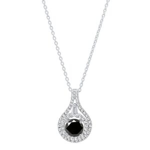 dazzlingrock collection 0.90 carat (ctw) 14k round & baguette cut black and white diamond pendant for women in white gold