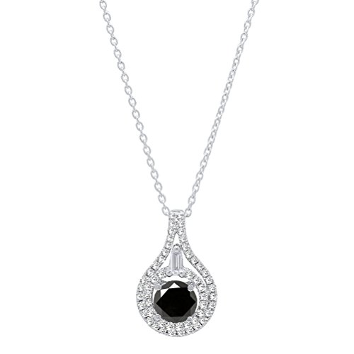 Dazzlingrock Collection 0.90 Carat (Ctw) 14K Round & Baguette Cut Black And White Diamond Pendant for Women in White Gold