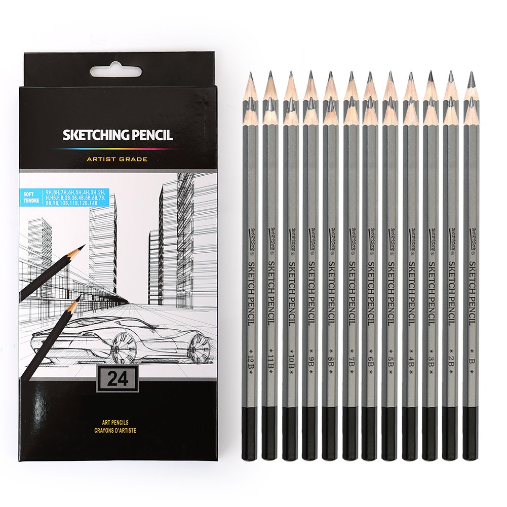 dainayw Professional Drawing Sketching Pencils Set, 24 Pieces Art Pencils (14B - 9H), Graphite Shading Pencils for Beginners & Pro Artists