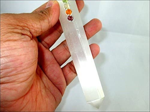 Jet Selenite Chakra Wand with Black Tourmaline Angel Stick Approx. 5-5.5 inch Energized Charged Cleansed Programmed Pure Genuine Stick Free Booklet Jet International Image is JUST A Reference