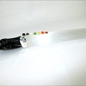 Jet Selenite Chakra Wand with Black Tourmaline Angel Stick Approx. 5-5.5 inch Energized Charged Cleansed Programmed Pure Genuine Stick Free Booklet Jet International Image is JUST A Reference