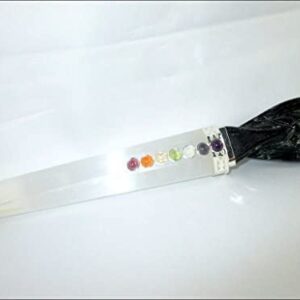 Jet Selenite Chakra Wand with Black Tourmaline Angel Stick Approx. 5-5.5 inch Energized Charged Cleansed Programmed Pure Genuine Stick Free Booklet Jet International Image is JUST A Reference