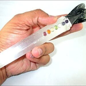 Jet Selenite Chakra Wand with Black Tourmaline Angel Stick Approx. 5-5.5 inch Energized Charged Cleansed Programmed Pure Genuine Stick Free Booklet Jet International Image is JUST A Reference