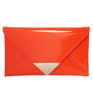 jnb faux patent leather glossy envelope clutch, orange