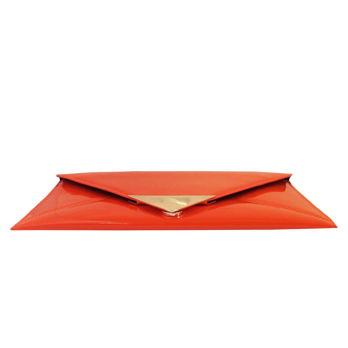 JNB Faux Patent Leather Glossy Envelope Clutch, Orange