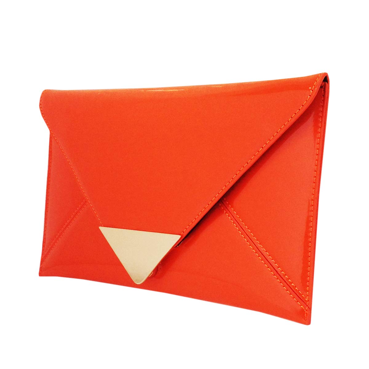 JNB Faux Patent Leather Glossy Envelope Clutch, Orange