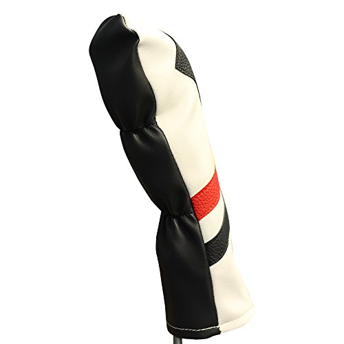 Majek Retro Golf Headcover White Red and Black Vintage Leather Style #3 Fairway Wood Head Cover Classic Look