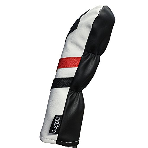 Majek Retro Golf Headcover White Red and Black Vintage Leather Style #3 Fairway Wood Head Cover Classic Look