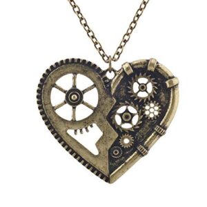 lux accessories burnish gold vintage steampunk gearwork heart charm necklace