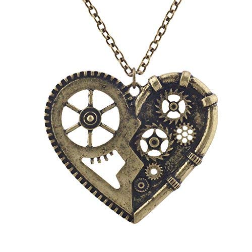 LUX ACCESSORIES Burnish Gold Vintage Steampunk Gearwork Heart Charm Necklace