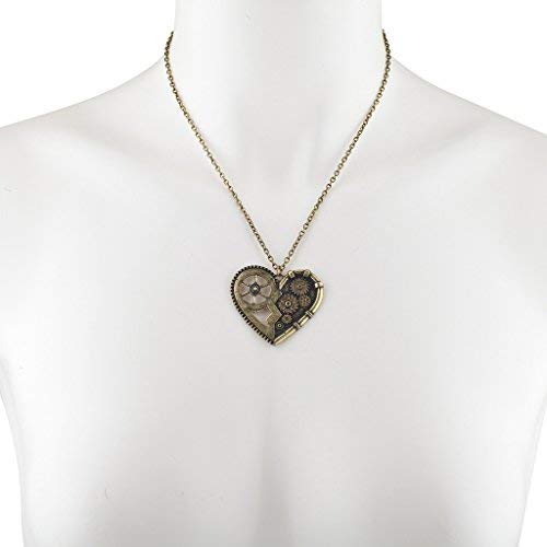 LUX ACCESSORIES Burnish Gold Vintage Steampunk Gearwork Heart Charm Necklace