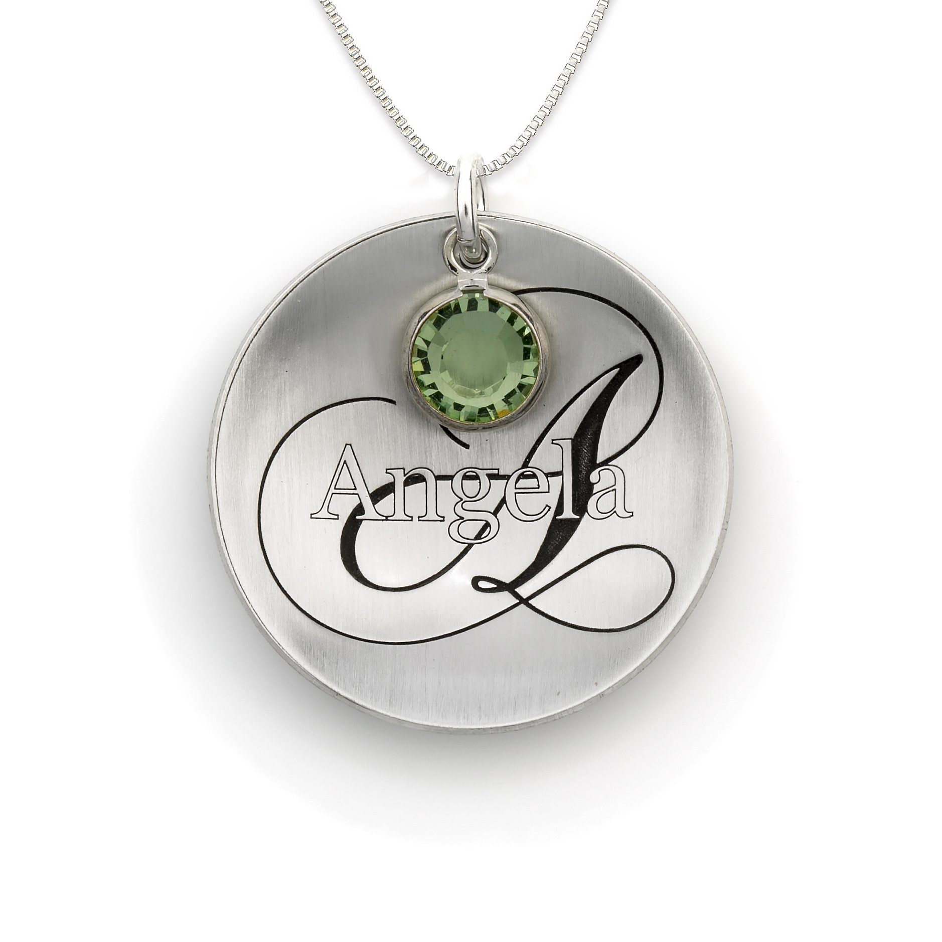 Domed Name Like No Other Personalized with Swarovski Birthstone Necklace. Sterling Silver Pendant Showcases a Name and Monogramm Initial. Includes a choice of 925 Chain. Unique, Trendy Gifts for Her