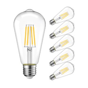 lvwit st21 led filament bulb 5w(40 watt equivalent) dimmable 2700k warm white vintage edison light bulb e26 medium base (6-pack) (5w-warm white)