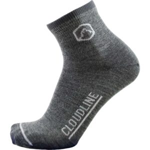 cloudline merino wool running socks for men and women - ankle, thin, anti-blister, moisture wicking, made in usa - granite, size x-large, 1 pair