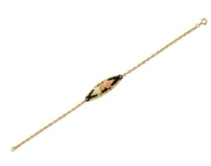 rose and leaf black bracelet, 10k yellow gold, 12k green and rose gold black hills gold trim 7.25 inches