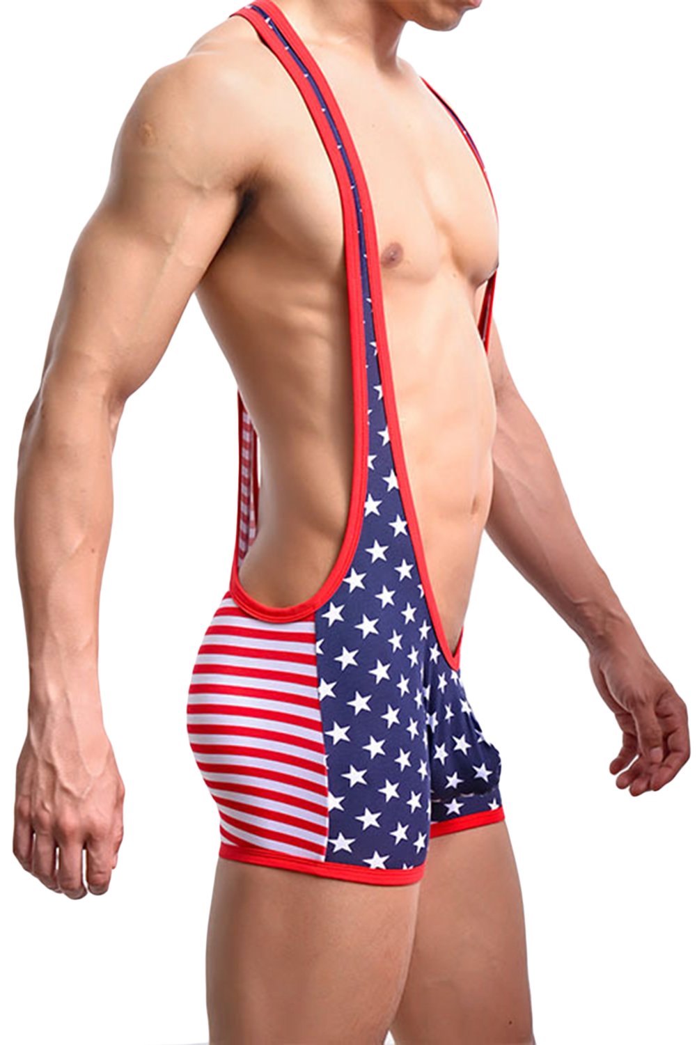 sandbank Men American Flag Wrestling Singlet Jockstrap Bodysuit Active Underwear (XL,Golden Leopard)