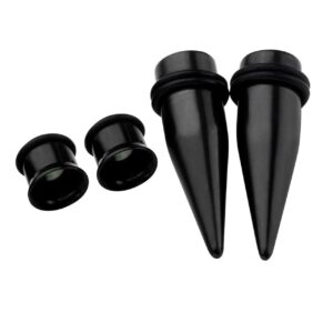 piercingj 4pcs stainless steel 12g-00g black tapers stretcher + ear single-flared tunnel gauge ear stretching kit