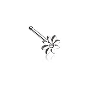 cutesy daisy flower sparkle 316l surgical steel nose stud ring (sold individually) (20 ga, 9/32", steel)