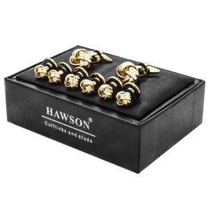 HAWSON Flower Knot Cufflinks and Tuxedo Studs Set Men Dress Shirt Studs Wedding Business Accessories (Gold Tone)